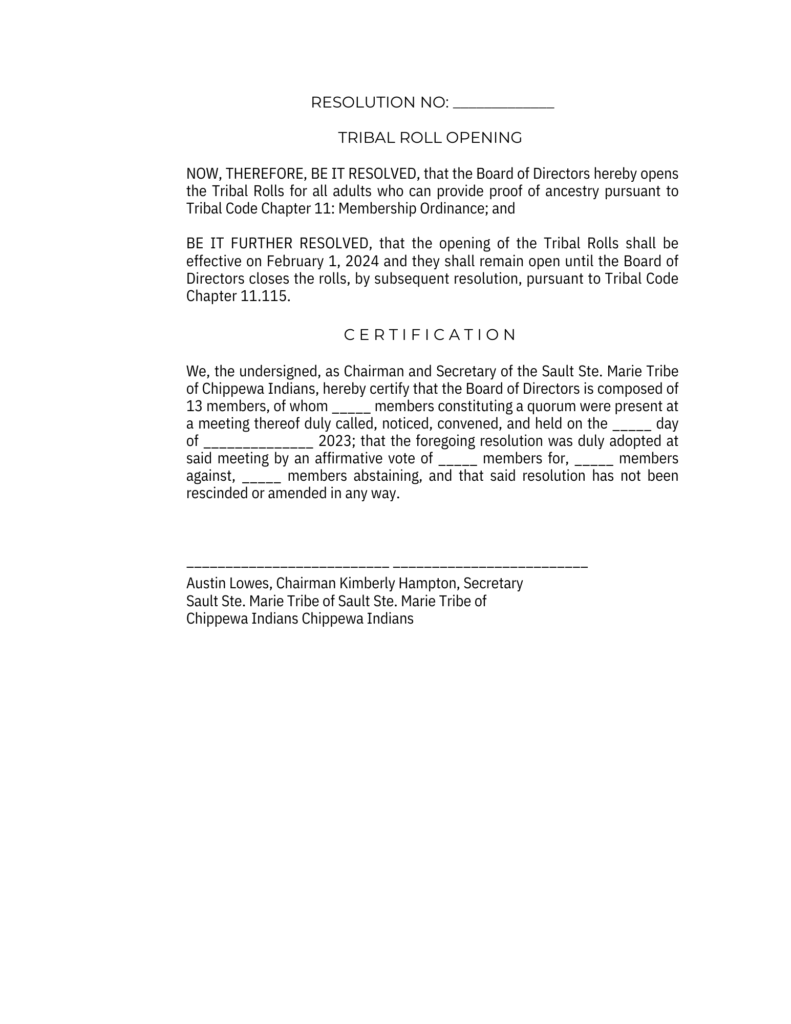 Sault Tribe Rolls scheduled to be open February 1 2024. - Sault Tribe ...